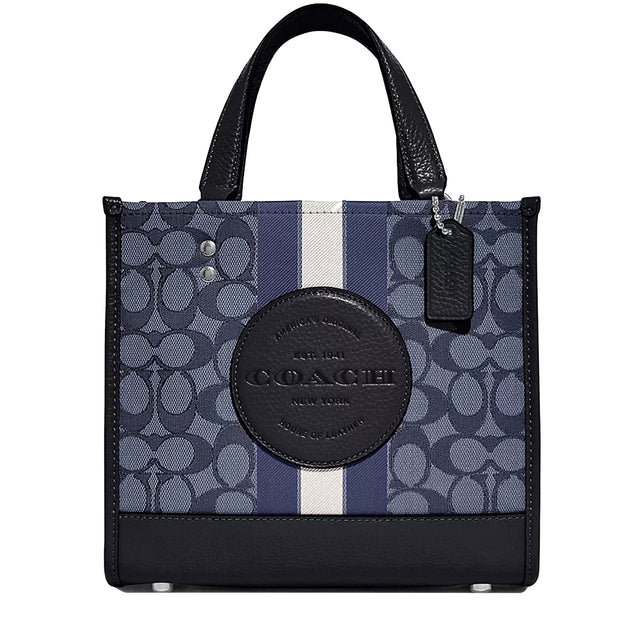 Buy Coach Dempsey Tote Bag 22 In Signature Jacquard With Stripe And Coach Patch In Denim