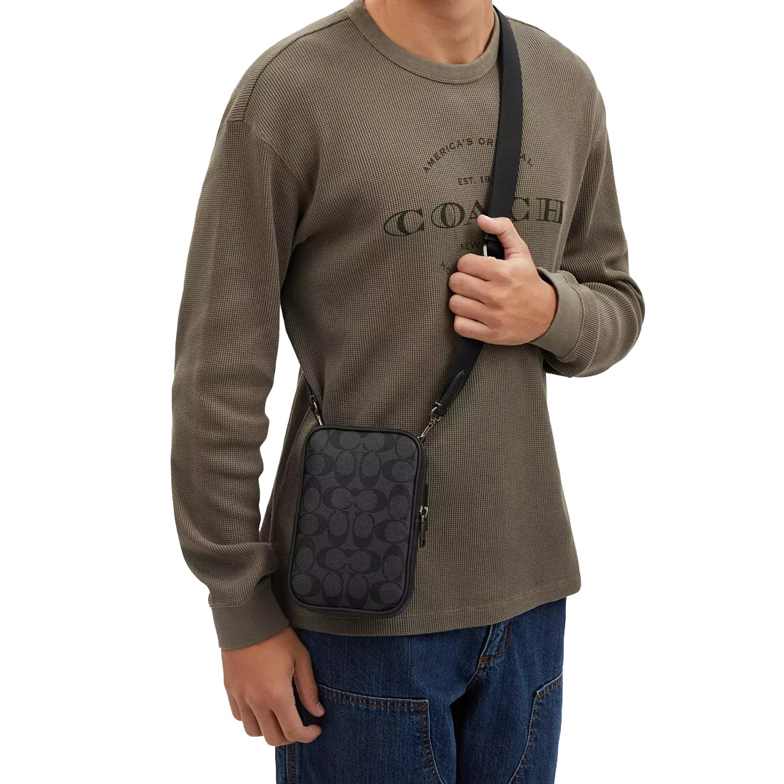 Buy Coach Aden Crossbody Bag In Signature Canvas In Charcoal/ Black ...
