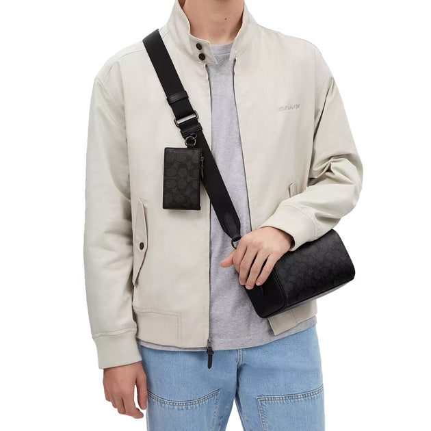 Buy Coach Axel Crossbody Bag In Signature Canvas in Charcoal/ Black ...