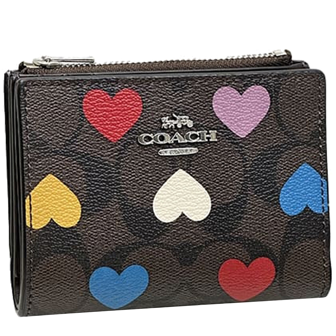 Buy Coach Bifold Wallet In Signature Canvas With Heart Print in Brown ...