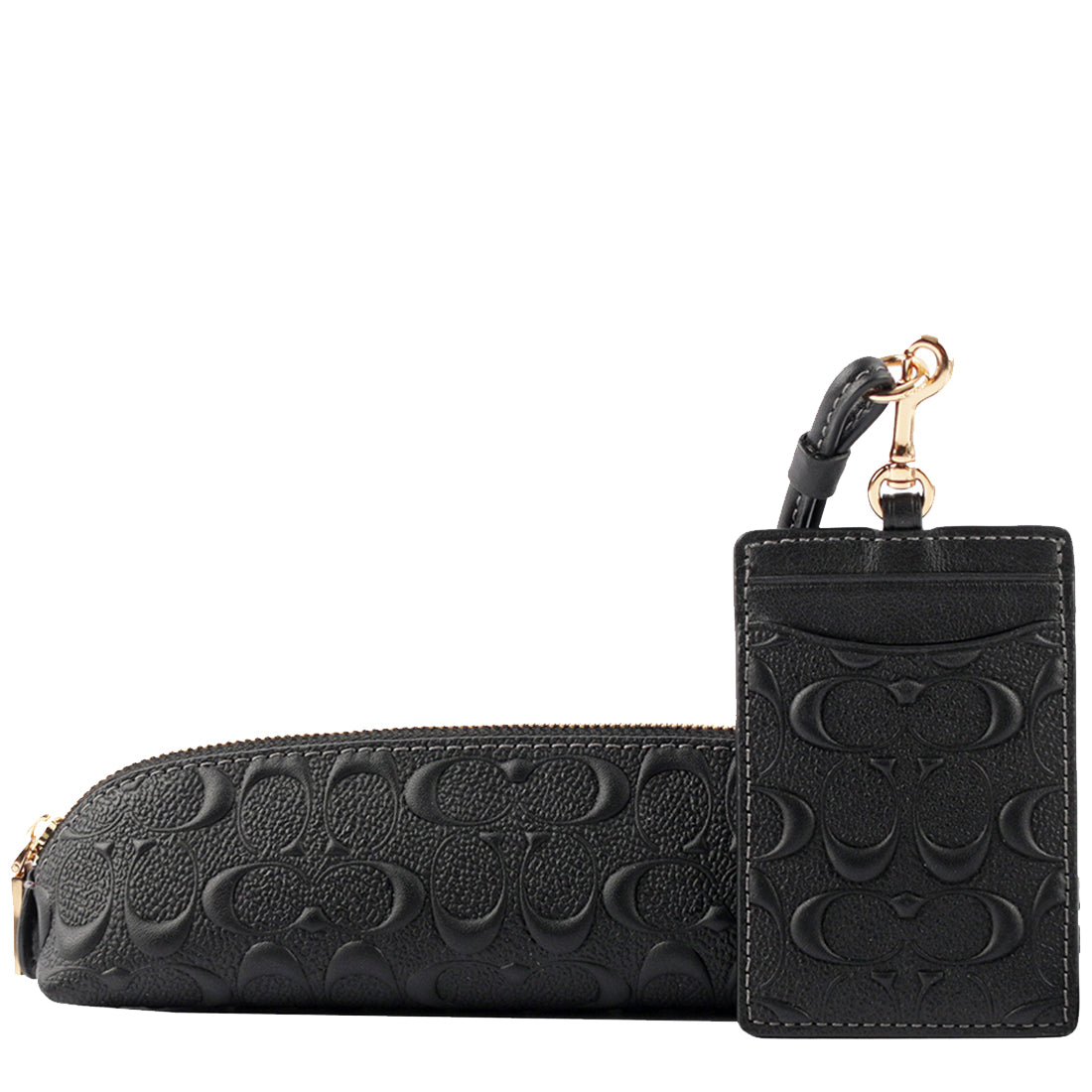 Coach Boxed Pencil Case And Id Lanyard Set In Signature Leather in Bla ...