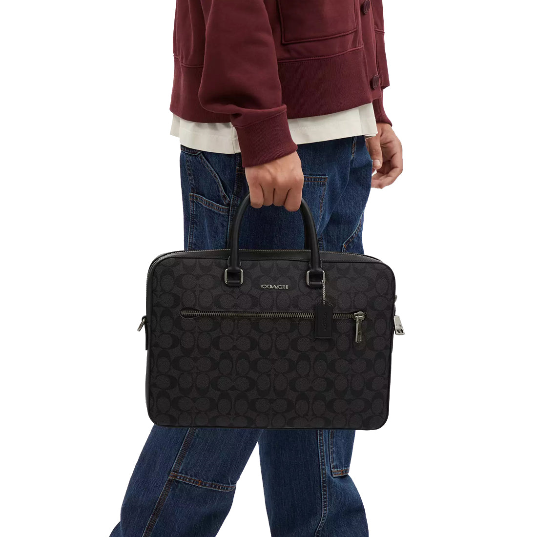 Buy Coach Ethan Slim Brief Bag In Signature Canvas in Black/ Black ...