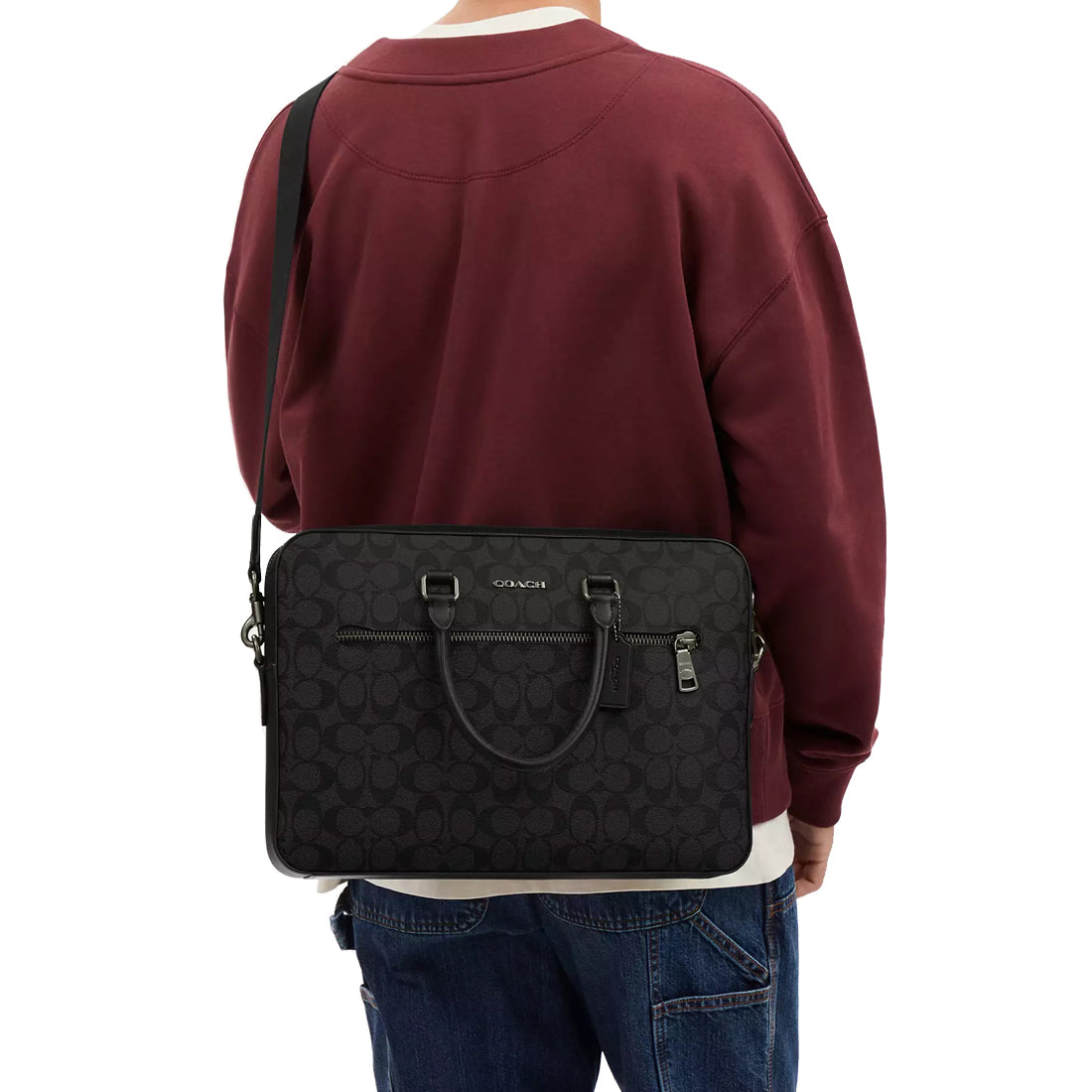 Buy Coach Ethan Slim Brief Bag In Signature Canvas in Black/ Black ...