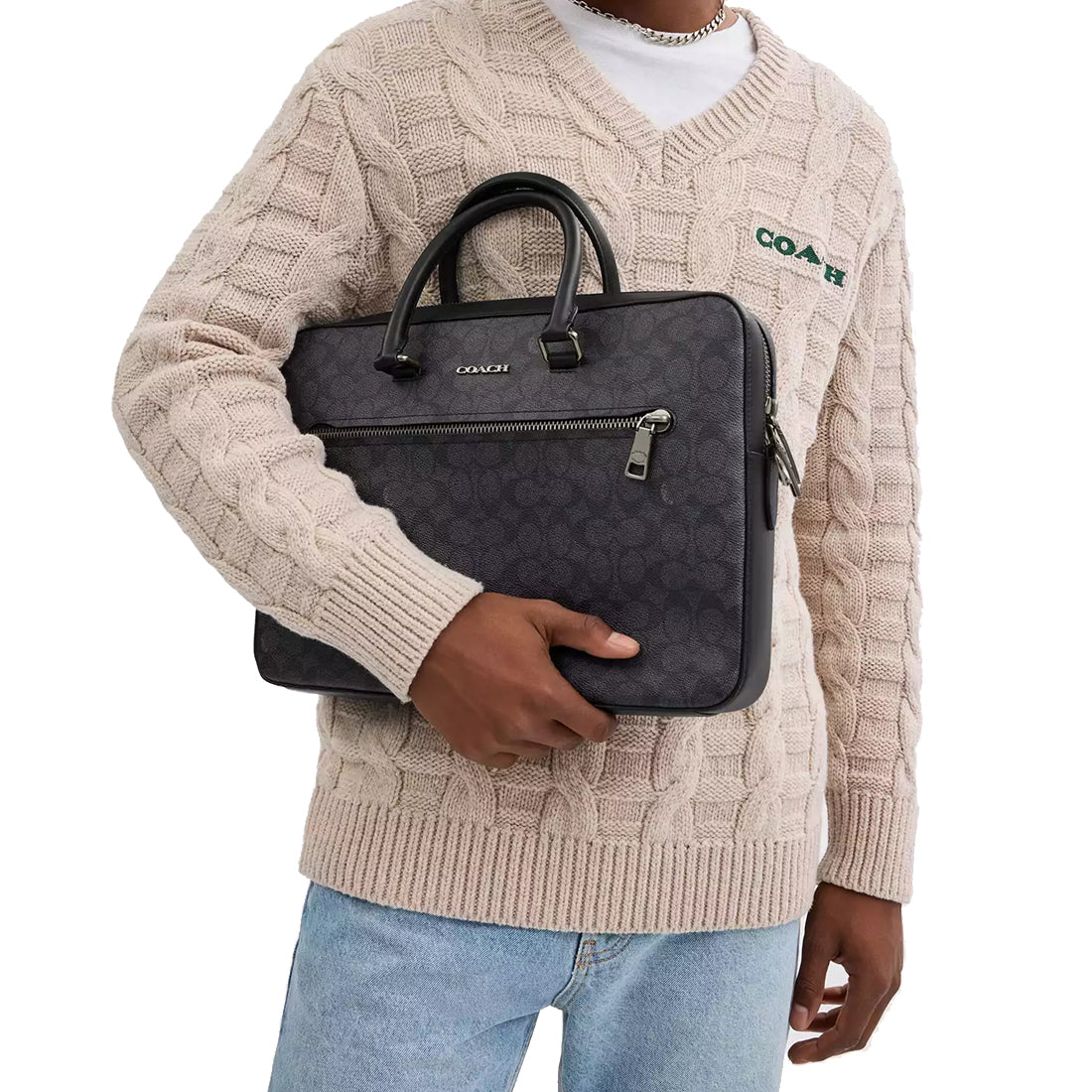 Buy Coach Ethan Slim Brief Bag In Signature Canvas in Charcoal/ Black ...