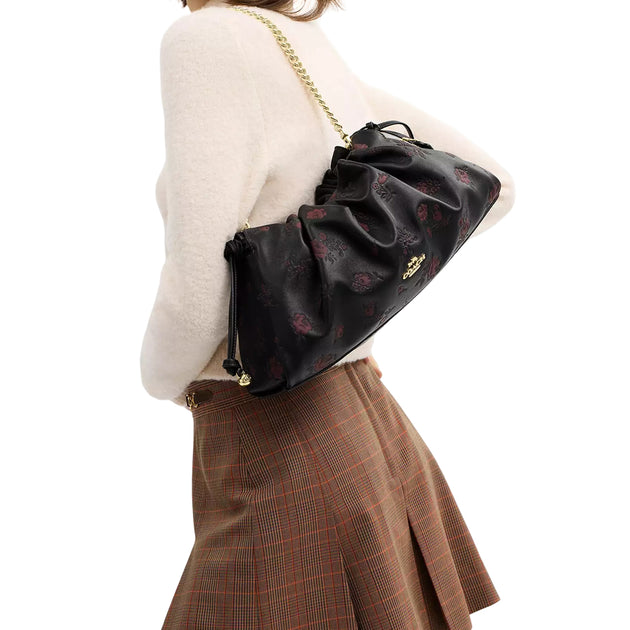 Coach Faye Large Shoulder Bag With Floral Print - Black/ Wine CCE25 ...