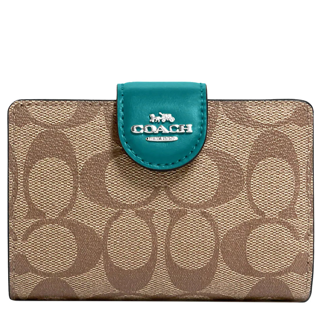 Buy Coach Medium Corner Zip Wallet in Signature Canvas in Khaki/ Teal ...