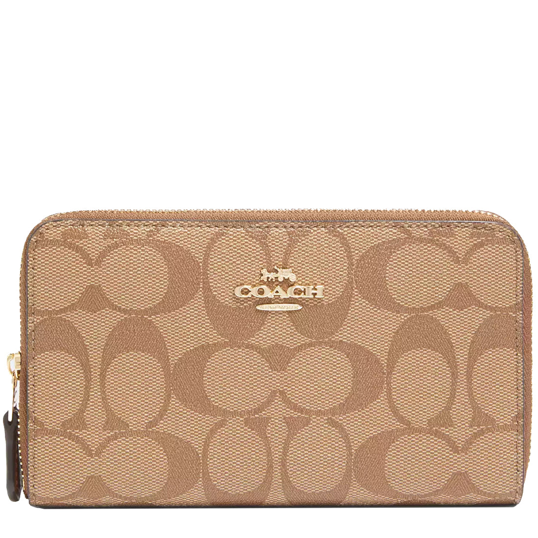 Buy Coach Medium Id Zip Wallet In Signature Canvas in Khaki Saddle 2 ...