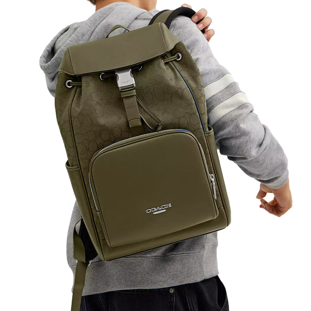 Buy Coach Racer Backpack Bag In Signature Jacquard in Olive Drab/ Olive ...