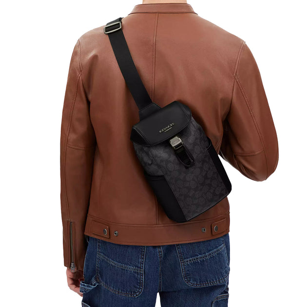 Buy Coach Racer Pack Bag In Signature in Charcoal/ Black CT712 Online ...