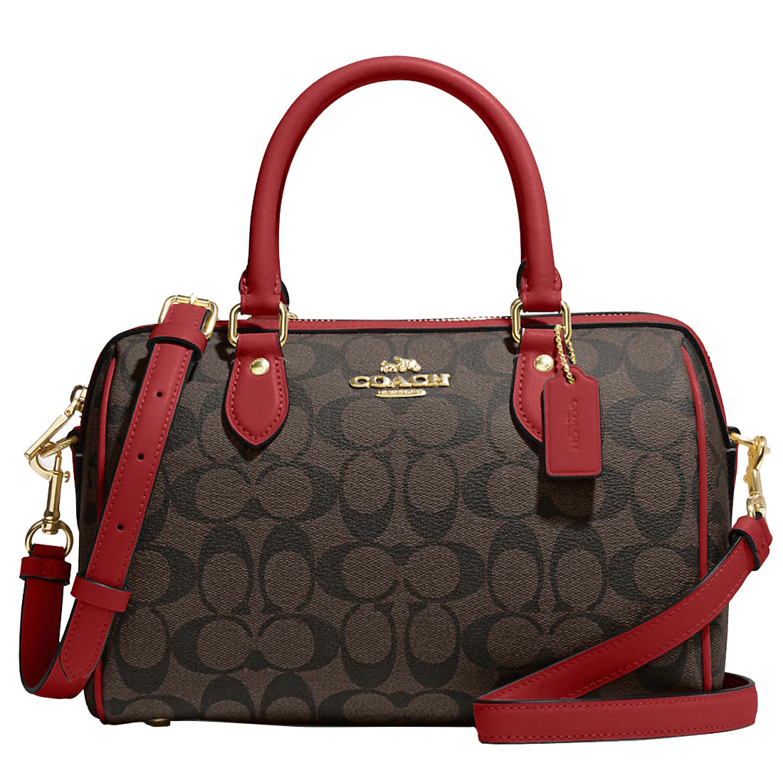 Buy Coach Rowan Satchel Bag In Signature Canvas in Brown/ 1941 Red ...