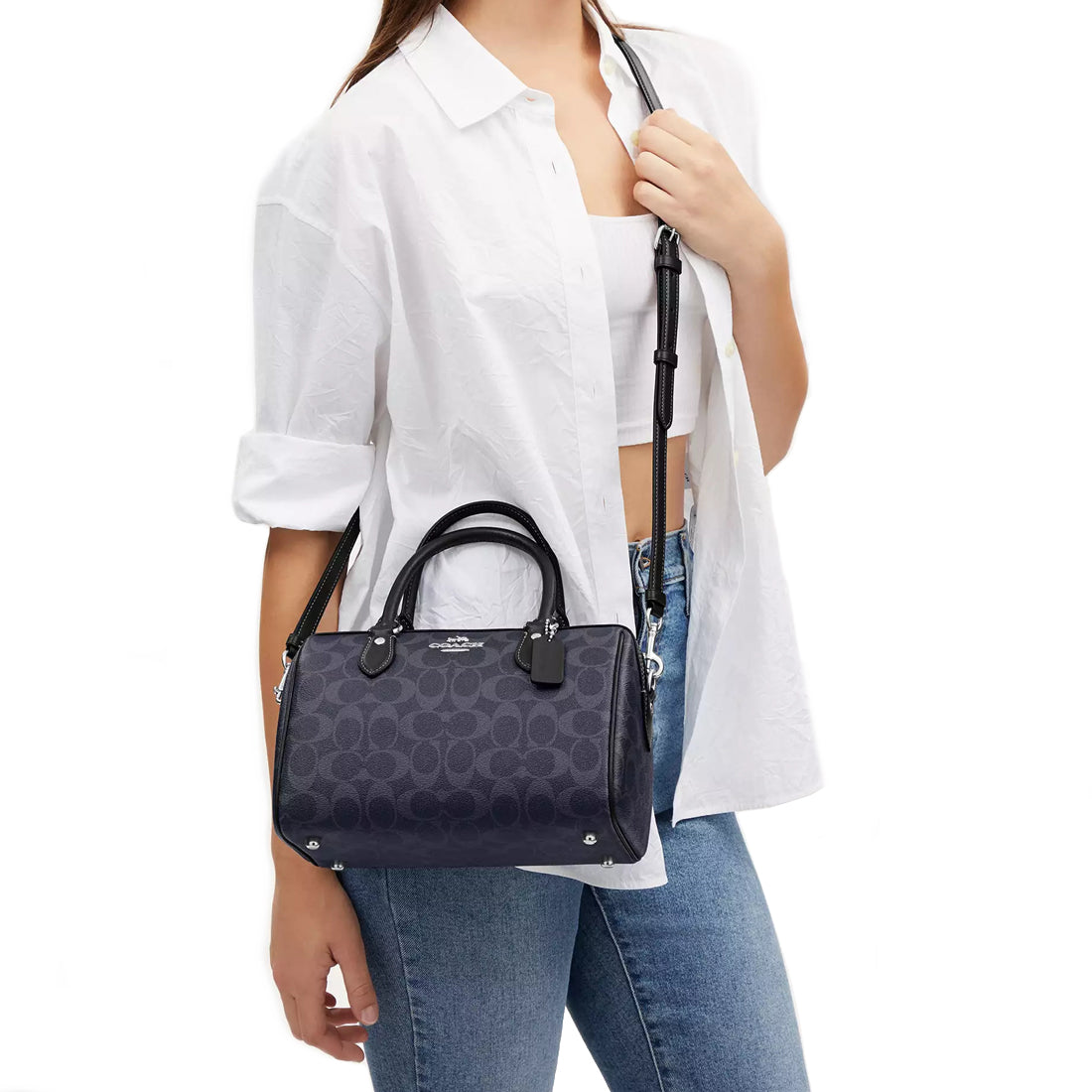 Buy Coach Rowan Satchel Bag In Signature Canvas in Denim/ Midnight Navy ...
