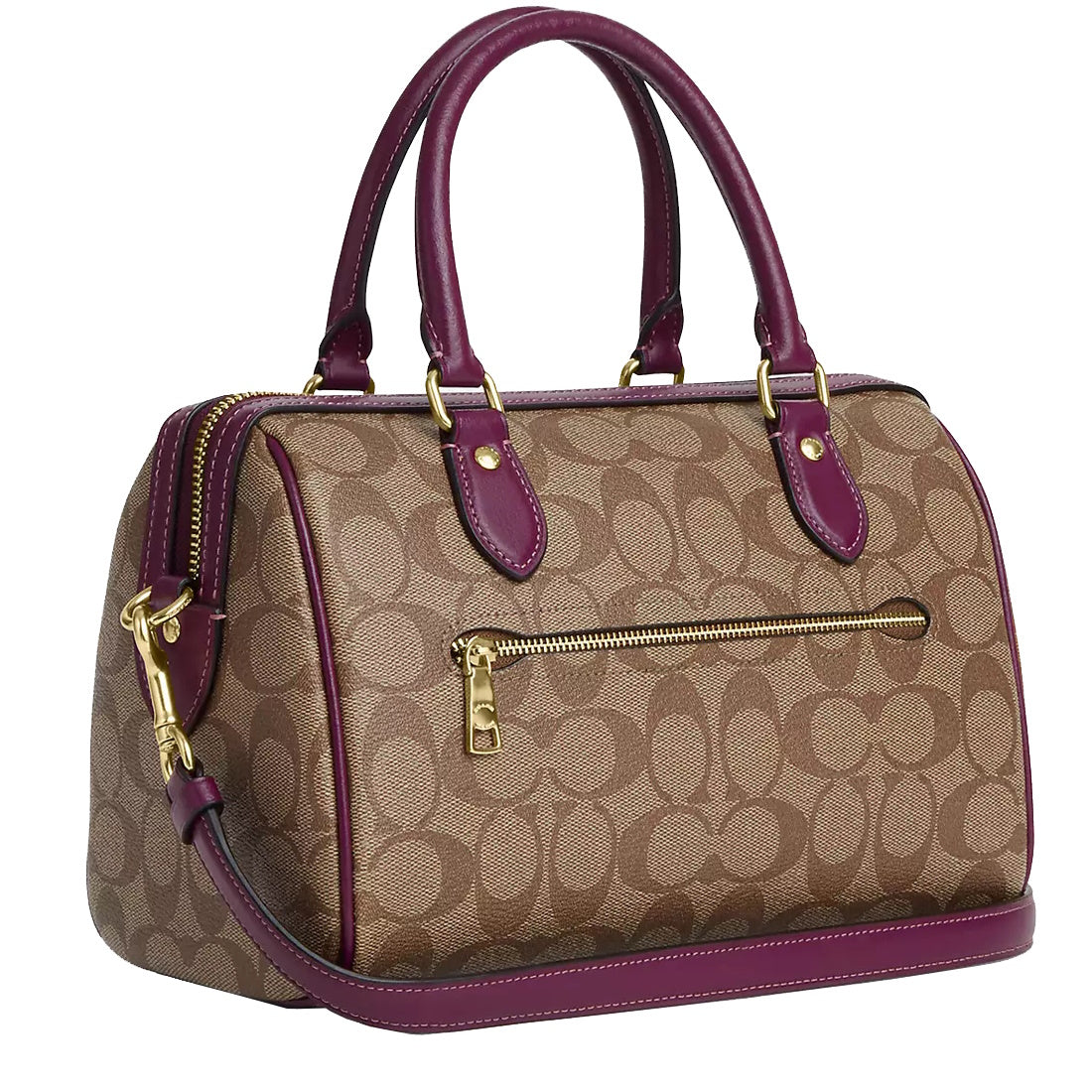 Buy Coach Rowan Satchel Bag In Signature Canvas in Khaki/ Deep Berry ...