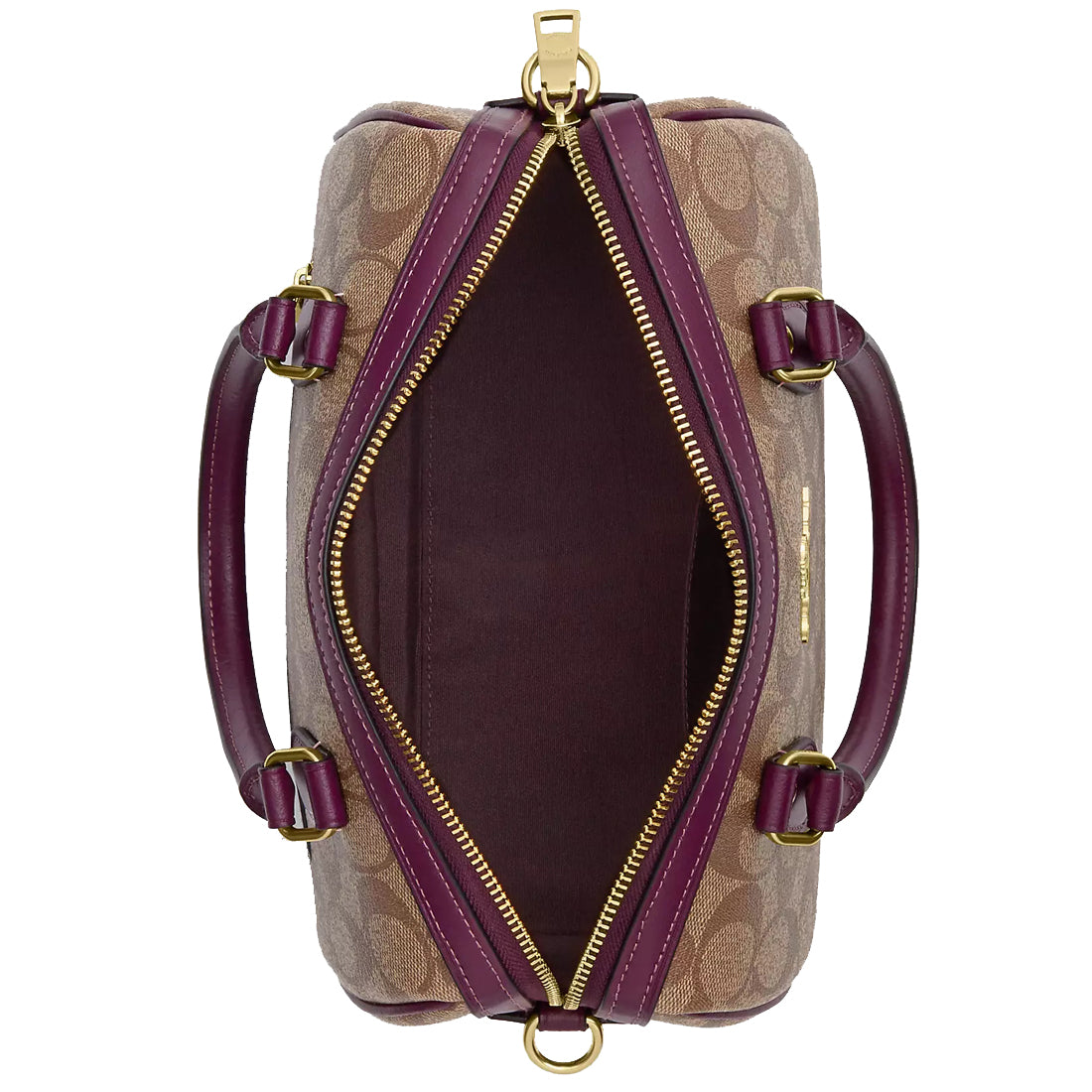Buy Coach Rowan Satchel Bag In Signature Canvas in Khaki/ Deep Berry ...