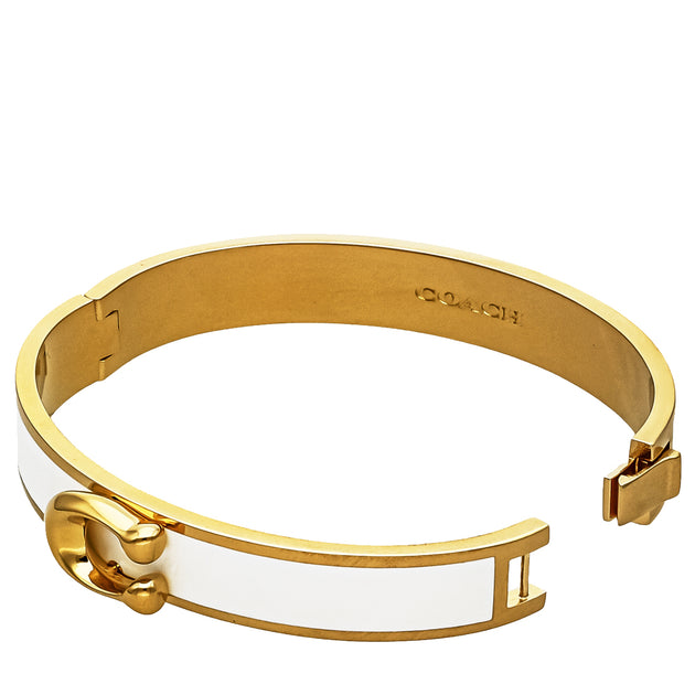 Buy Coach Signature Push Hinged Bangle Bracelet in Gold/ Chalk F67480 ...
