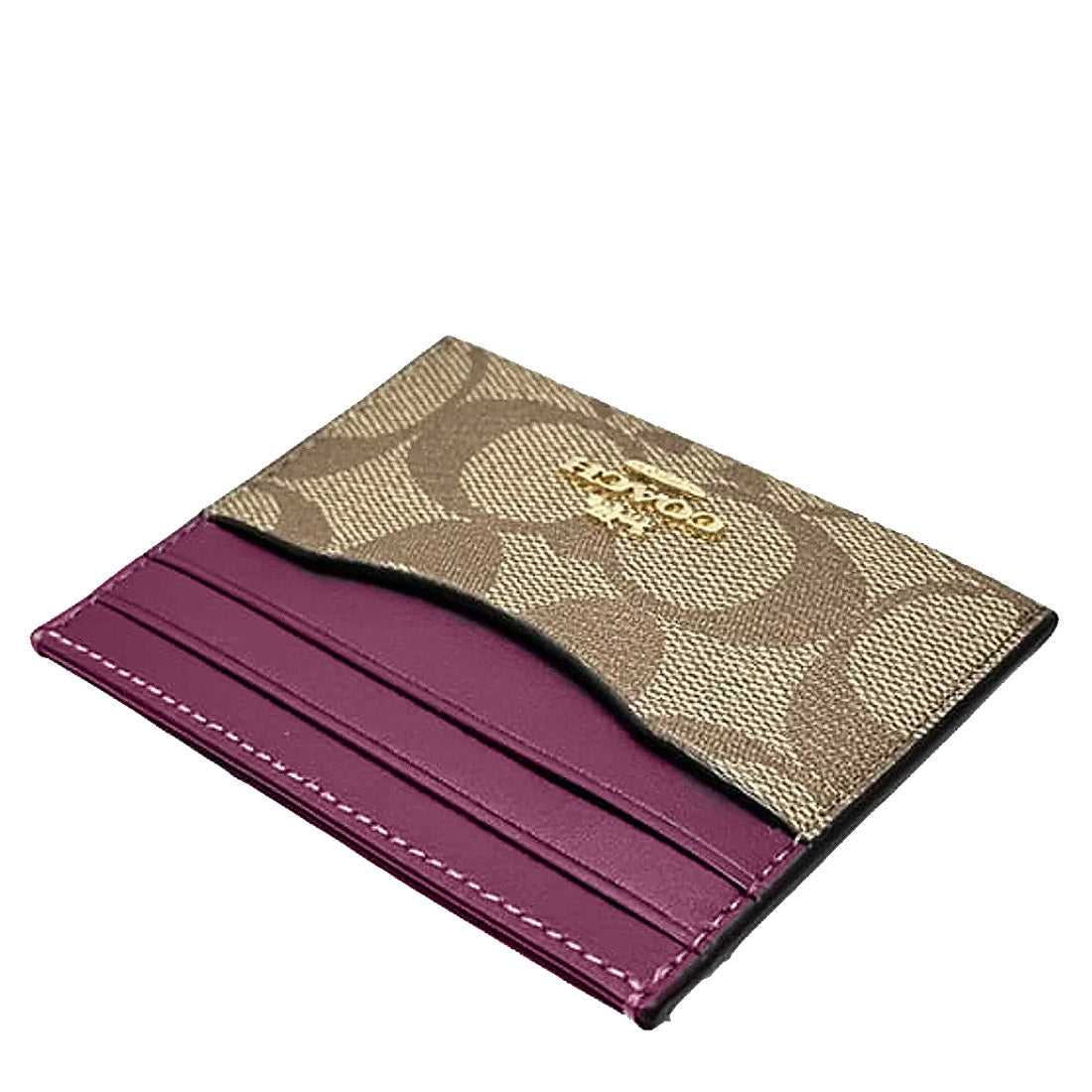 Buy Coach Slim Id Card Case In Signature Canvas in Khaki/ Deep Berry ...
