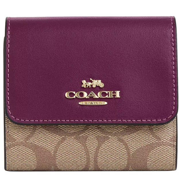 Buy Coach Small Trifold Wallet In Blocked Signature Canvas In Khaki ...