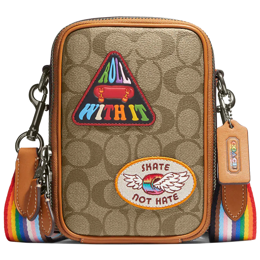 Coach Stanton Crossbody Bag In Signature Canvas With Patches in Khaki ...