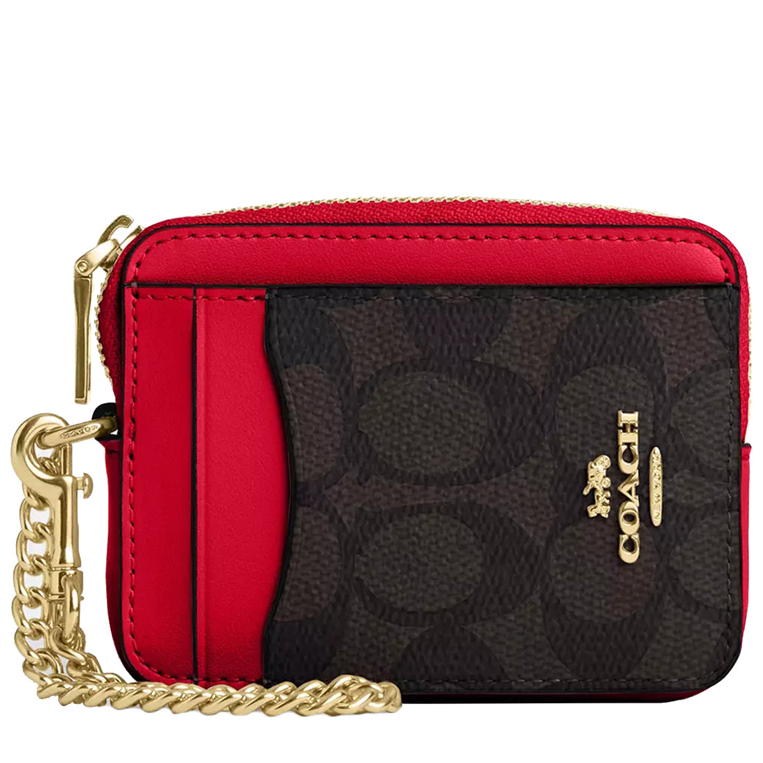 Buy Coach Zip Card Case In Signature Canvas in Walnut/ Bold Red CW883 ...