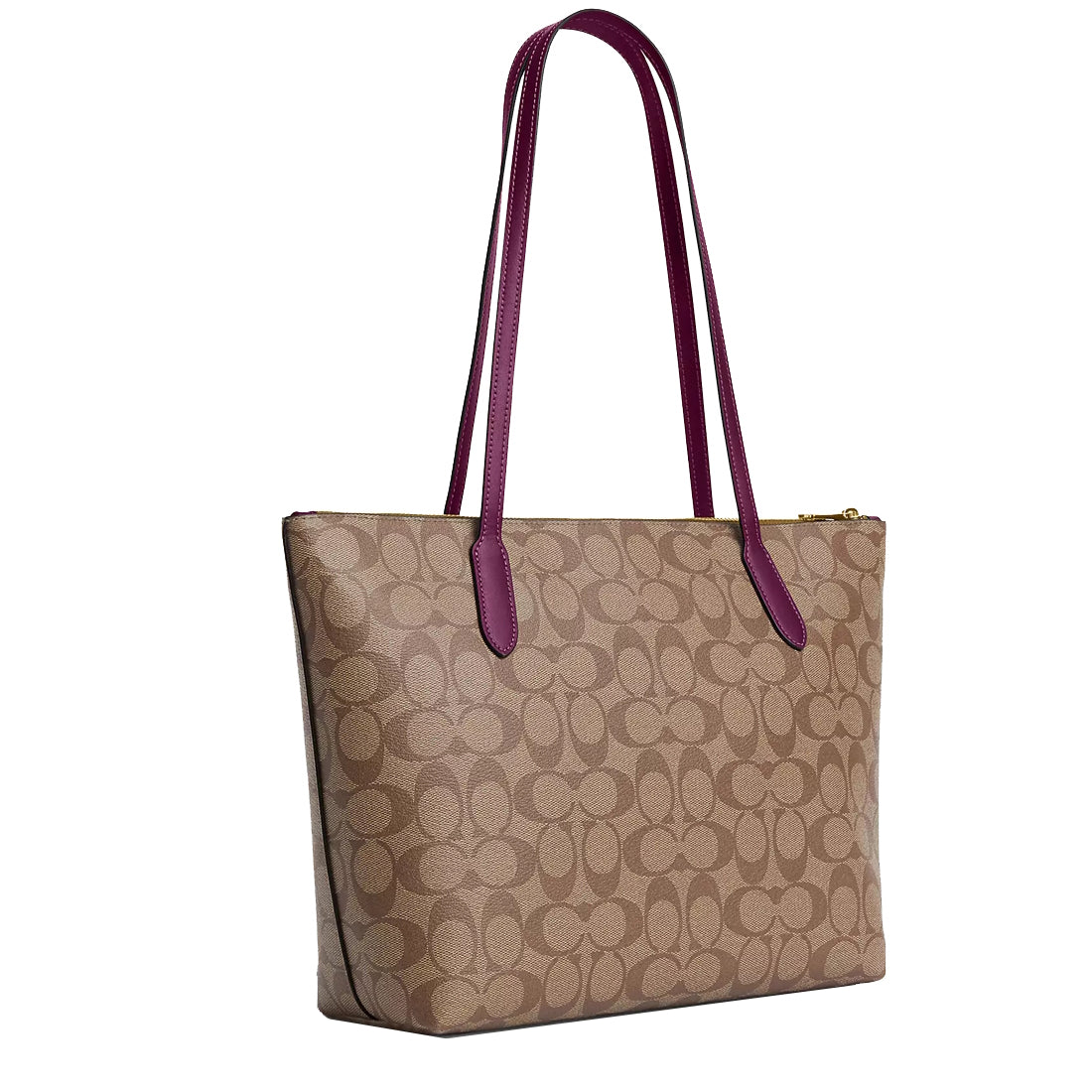 Buy Coach Zip Top Tote In Signature Canvas in Khaki/ Deep Berry 4455 ...