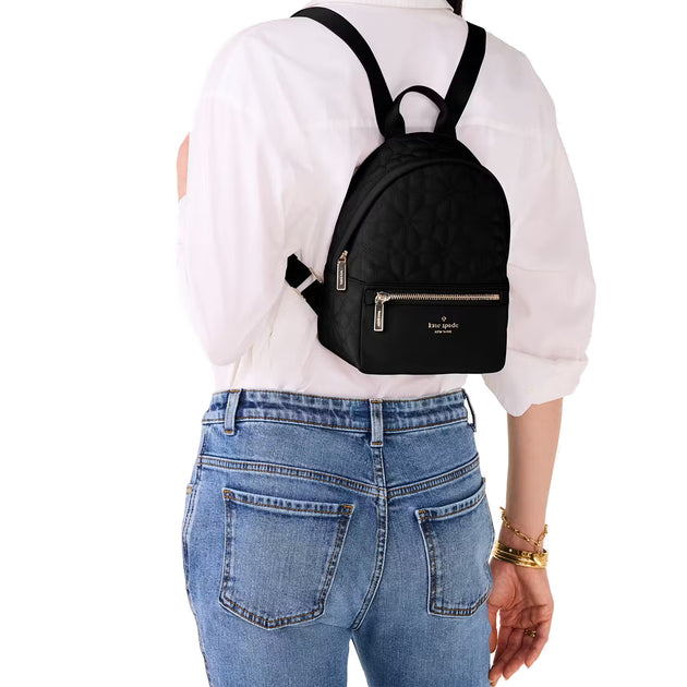 Buy Kate Spade Spade Flower Quilted Fabric Small Backpack Bag in Black ...