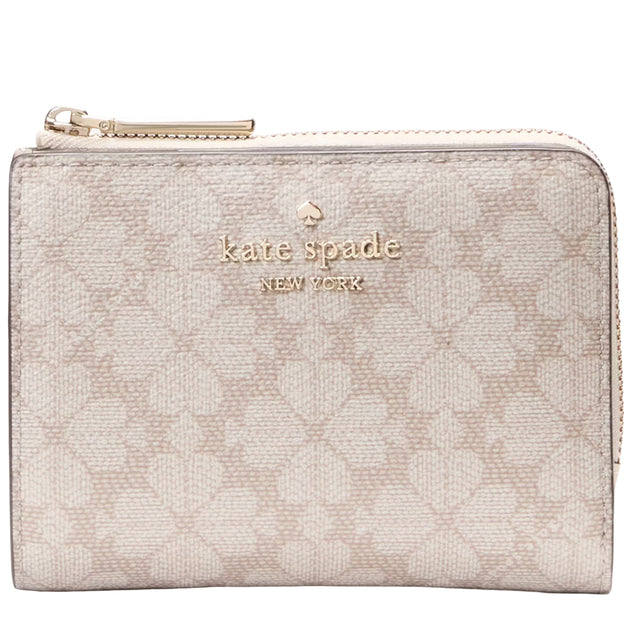 Kate Spade Spade Flower Small L-Zip Wallet - Dark Beige Multi KK894 ...