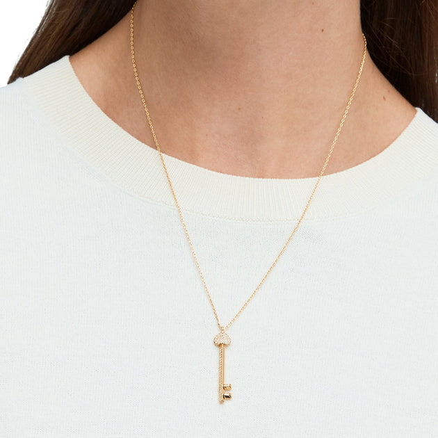 Kate Spade Lock and Spade Pave Key Pendant Necklace in Clear/ Gold o0r ...