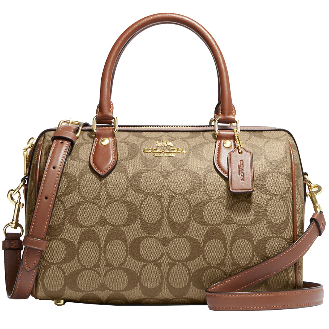 Buy Coach Rowan Satchel Bag In Signature Canvas in Khaki/ Saddle 2 ...